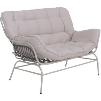 Hhg 2er-Sofa HHG-737, Gartensofa Gartenbank Couch 2-Sitzer, Stoff 220g/m&sup2; Poly-Rattan Metall hellgrau, Polster beige
