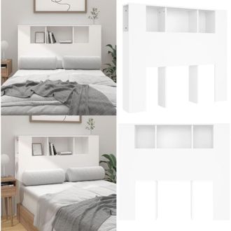 vidaXL Kopfteil mit Ablagen Weiß 120x18,5x102,5 cm - Bettschränkchen - Holzbettgestell - Kopfteil Regal - Bettkopfteil - Nachttisch - Home & Living