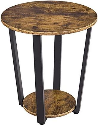 Yaheetech Table dAppoint Guéridon Bout de Canapé en Bois Industriel Rond à 2 Niveaux Style Rétro Table de Chevet Rétro Chambre Marron