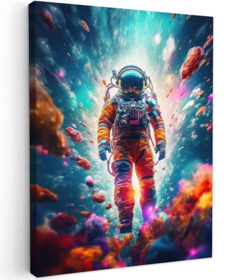 MuchoWow &copy; Bilder 60x80 cm Wohnzimmer Deko Modern Wandbild Kunstdruck auf Leinwand Bild Schlafzimmer &uuml;ber Bett Room Decor Geschenke Astronaut - Neon - Meteorit