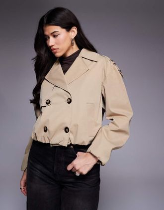 River Island Trench-coat court &agrave; ourlet boule - Beige-Neutre