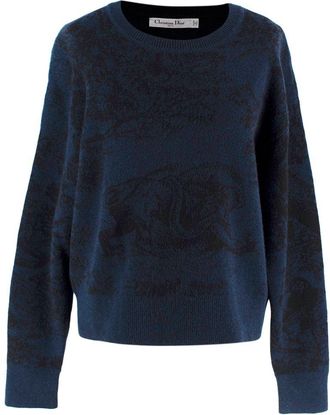 Dior Navy Chez Moi Printed Cashmere Blend Jumper Size S