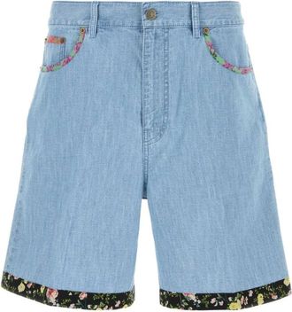 Valentino Garavani Homme, Shorts, Bleu, Taille: W32 Short en denim avec bordure florale