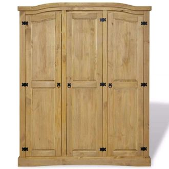 tidyard Garderobenschrank Dielenschrank Kleiderschrank mit 3 T&uuml;ren, im Mexiko-Stil, aus Kiefernholz, 151,6 x 52 x 170 cm (L x B x H), Braun