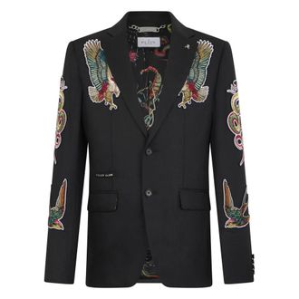 Philipp Plein Homme, Vestes, Noir, Taille: 2XL Gigolo Fit Blazer Tattoo Embroidery