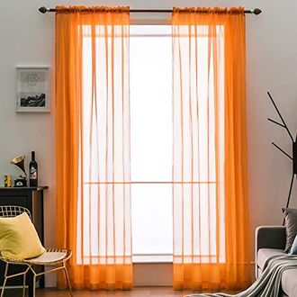 Miulee 2 Panneaux Couleur Pure Rideaux De Fenêtre Transparents Lisse Élégant Panneaux Voile De Fenêtre/Rideaux/Traitement pour Chambre Salon 140x145cm Tige d