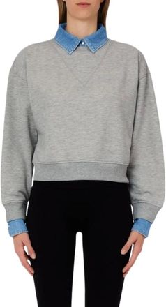 Liu Jo Femme, Sweatshirts et sweats &agrave; capuche, Gris, Taille: 36 FR Felpa colletto in denim