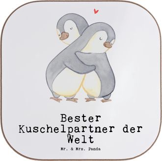 Mr. & Mrs. Panda Flaschenuntersetzer Pinguin Bester Kuschelpartner der Welt - Geschenk, Liebe, Geschenkidee, gl&auml;seruntersetzer, Partner, Freund, Untersetzer Gl&auml;ser, Co