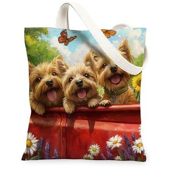 Generic Sac fourre-tout en toile r&eacute;utilisable pour le shopping, 33 x 38 cm, motif chien, labrador retriever, camion, jardin, marguerite, chiot sc&eacute;nique, sac d