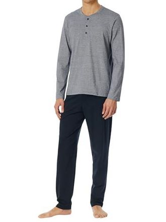 Schiesser Herren Schlafanzug Lang mit Knopfleiste-Nightwear Set Ensemble de Pijama, Bleu Nuit 182515, 50 Hommes