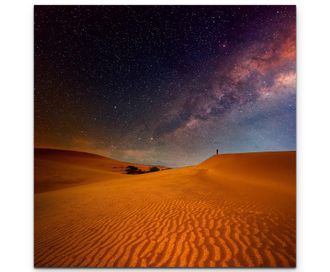Paul Sinus Art Leinwandbilder | Bilder Leinwand 90x90cm Tourist in der W&uuml;ste bei Nacht