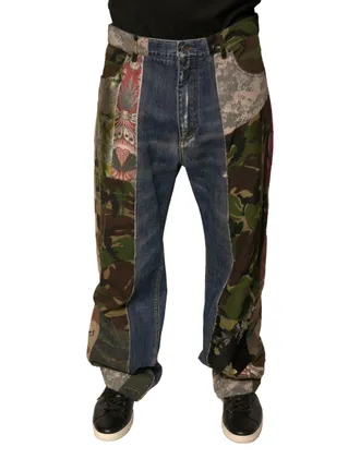 Dolce & Gabbana Mens Blue Patchwork Cotton Straight Denim Jeans Clothing