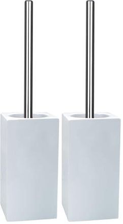 Spirella WC Bürste Toilettenbürste Klobürste Quadro Steingut 11,5 x 45 cm - Weiß (Packung mit 2)