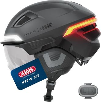 ABUS Fahrradhelm HYP-E ACE - mit Frontlicht, Rücklicht und Blinklicht - mit Visier und Ohrenschützern - geeignet auch für E-Bike und S-Pedelec - für Damen 