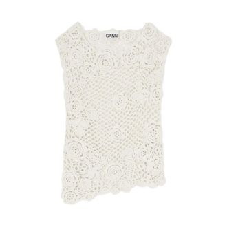 Ganni Geh&auml;keltes- florales- &auml;rmelloses Top - - Tops - Damen - Wei&szlig; - XS