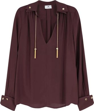 Elisabetta Franchi Femme, Blouses et Chemises, Brun, Taille: 36 FR Chemisier &agrave; col pointu