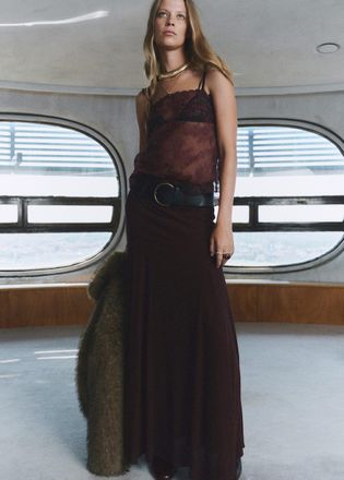 Mango Godet-Rock mit Gürtel granatrot - Damen - 34 - MANGO