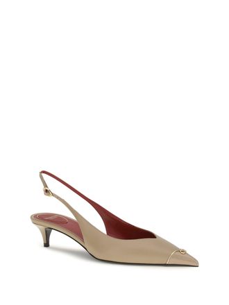 Valentino Garavani Womens Vlogo Signature Kitten-Heel Slingback Pumps Cammello High Heel Shoes