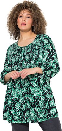 Ulla Popken Damen große Größen Übergrößen Plus Size Smokbluse, Allover-Druck, A-Linie, Rundhals asphaltgrau 58+ 834107110-58+