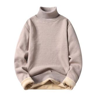 Generic Chandail en molleton &eacute;pais et chaud &agrave; manches longues pour homme, col roul&eacute; et polaire pour entra&icirc;nement en plein air, f&ecirc;te, cadeaux de No&euml;l, beige, L