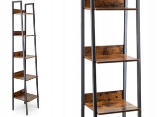 HowHomely Leiterregal 5 Stufen LOFT 170x34x30 cm braun schwarz Metall Badezimmerregal Standregal Haushaltsregal K&uuml;chenregal Industriell Deko Dekoration