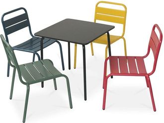 Sweeek Gartengarnitur aus Stahl f&uuml;r Kinder, Pulverbeschichteter Stahl, Mehrfarbig