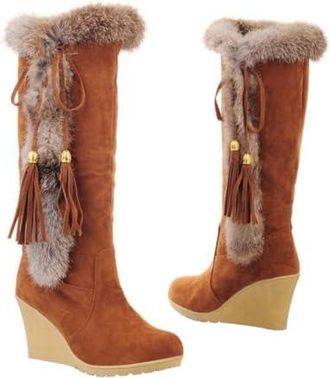 Soimiss Bottes Chaudes pour Femmes &agrave; Talons Inclin&eacute;s Bottes Montantes en Cuir Su&eacute;d&eacute; Marron Doublure Chaude Semelle Antid&eacute;rapante R&eacute;sistante pour Neige et Hive