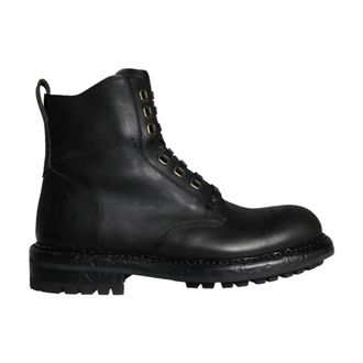 Dolce & Gabbana Schwarze Leder High-Top Combat Stiefel - - Shoes - Herren - Schwarzk - 40 EU