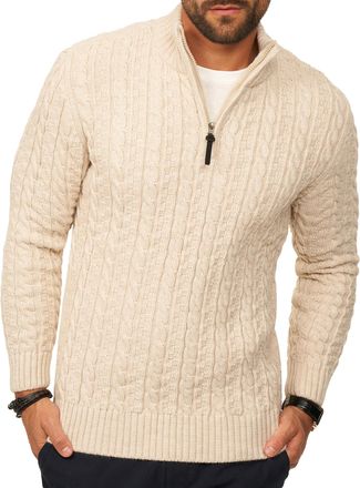 Behype. Herren Strickpullover als Troyer in Grobstrick mit Zopfmuster - Winterpullover im Regular-Fit mit Stehkragen - Warmer Half-Zip Pulli f&uuml;r M&auml;nner DC_881