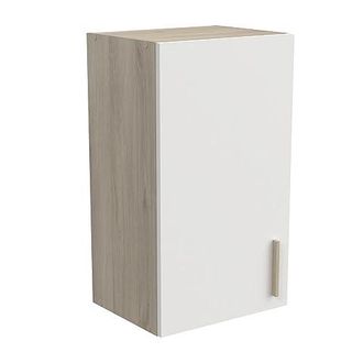 Demeyere Modularer K&uuml;chenoberschrank mit 1 T&uuml;r - Komplettk&uuml;che Origan - Farben Mattwei&szlig; & Eiche - 40 x 30 x 70 cm