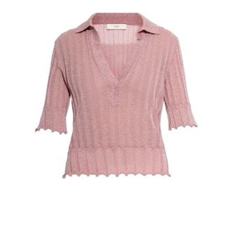Akep Femme, Pulls, Rose, Taille: 42 FR Polo en maille c&ocirc;tel&eacute;e