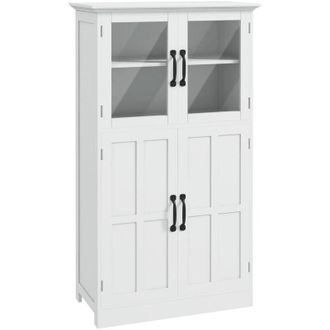HOMCOM Homcom - Buffet vitrine 4 portes 2 étagères style contemporain poignées métal noir mdf panneaux blanc