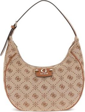 Guess Femme Neda Hobo Shoulder Sac &agrave; Main, Logo Latte, Taille Unique