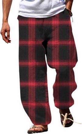 Generic DENGJIAMY Pantalon &agrave; carreaux pour homme - Pantalon d&eacute;contract&eacute; pour lext&eacute;rieur - Pantalon de vacances en plein air - Pantalon ouvert - Jambe droite -