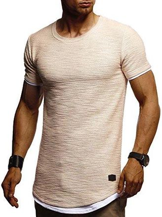 LEIF NELSON LN8223 T-shirt dété à col rond pour homme moderne Coupe slim En coton, beige, S