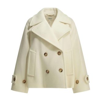 Chlo&eacute; Manteau court crois&eacute; en laine m&eacute;lang&eacute;e - Femme - Manteaux - Blanc - Taille: 38 FR