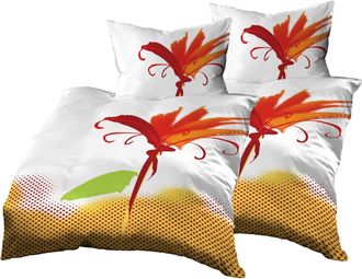 Gerald Wittmann 4teilig Bettwäsche-Set 2X 140x200 cm + 2X 70x90 cm, Baumwolle Renforce, Blumen Blau Weiß Gelb