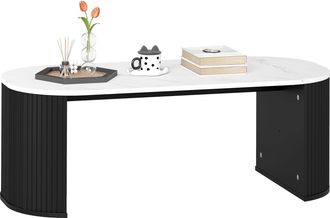 HOMCOM Ovaler Couchtisch, Beistelltisch, Marmoroptik, mit abgerundeten Ecken und dicken Füßen, für Wohnzimmer, Büro, Schlafzimmer, 110 x 50 x 40 cm, Schwarz