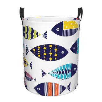 Generic Niedliche Bunte Fische W&auml;schesammler Rund Aufbewahrungskorb Stehender W&auml;schebeh&auml;lter F&uuml;r Decken Kuscheltier W&auml;schesack