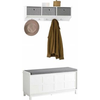 SoBuy Sobuy - FRG282-W + FSR86-W Meuble dEntrée Ensemble Portemanteau Mural 3 Tiroirs + Banc de Rangement avec 2 Porte Coulissantes