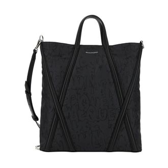 Alexander McQueen Schwarze Tote Tasche mit McQueen Graffiti Print - - Bags - Herren - Schwarzk - ONE SIZE