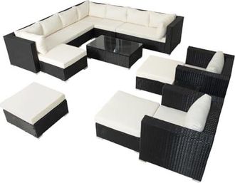 Concept Usine | Grand Salon de Jardin Modulable | Capacit&eacute; 13-14 Personnes | Design STALLA 2 Noir/Blanc | R&eacute;sine Tress&eacute;e | El&eacute;gant & Moderne | Structure Robuste en 