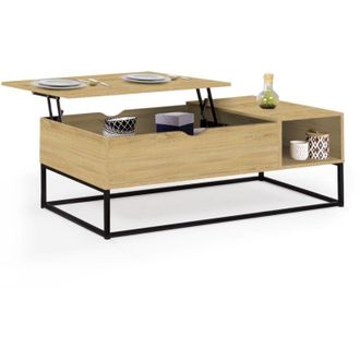 IDMarket Idmarket - Couchtisch rechteckige Hubplatte detroit mit Ablagef&auml;chern Industriedesign