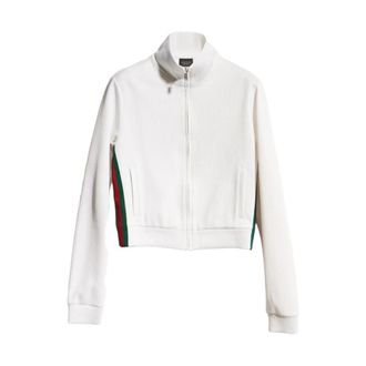 Gucci Rippstrick-Sweatshirt mit Rei&szlig;verschluss und Web-Streifen - - Sweatshirts & Hoodies - Damen - Wei&szlig; - L