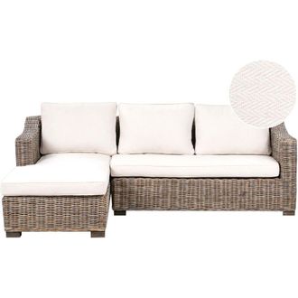 Beliani Garten Ecksofa Grau aus Rattan 3-Sitzer Outdoor Couch Gartenm&ouml;bel Loungem&ouml;bel Gartensofa