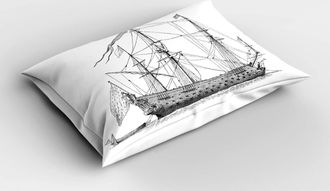 Abakuhaus Nautik-Party Kissenbezug, Vintage Sketchy Schiff, Dekorativer Standard King Size Gedruckter Kissenbezug, 75 x 50 cm, Charcoal Grau und Weiß