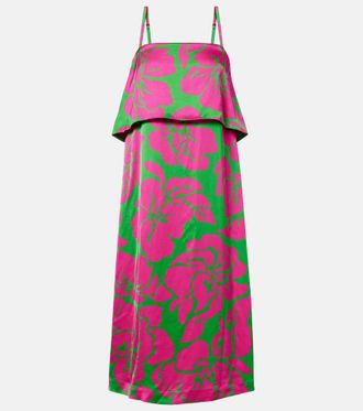Dries Van Noten Robe midi en satin &agrave; fleurs