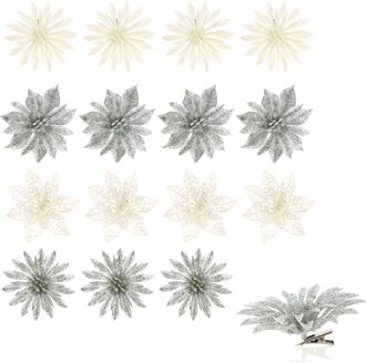 Com-Four 16x Deko-Blumen mit Clip - glitzernde Blüten zum Anklemmen - Blumenanstecker als Raumdeko für Weihnachten und Valentinstag - Blüten als Dekoration [Au