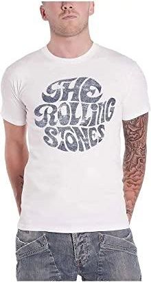 THE ROLLING STONES Logo de The Rolling Stones Hommes Vintage 70 T-Shirt Blanc: Moyen