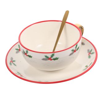 Aboofan Weihnachtliche Keramik Teetasse Mit Untertasse Dekorative Kaffeetasse Kompakte Gr&ouml;&szlig;e Festliches Motiv F&uuml;r Zuhause Und B&uuml;ro